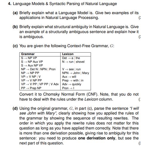 Solved 4 Language Models And Syntactic Parsing Of Natural