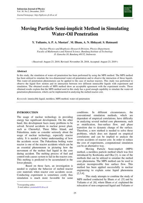 Pdf Moving Particle Semi Implicit Method In Simulating Water Oil Penetration