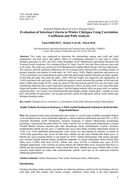Pdf Evaluation Of Selection Criteria In Winter Chickpea Using Correlation Coefficient And Path