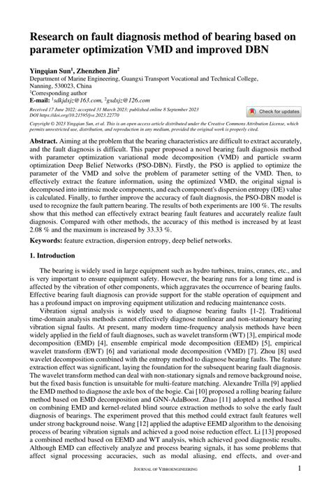 Pdf Research On Fault Diagnosis Method Of Bearing Based On Parameter Optimization Vmd And