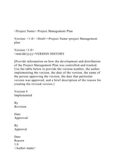 Project Name Project Management Planversion 10 Drafdocx Technology And Computing