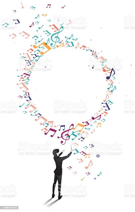 플라잉 뮤직 노트와 함께 서 지휘자의 벡터 실루엣 오케스트라 콘서트 와 레크리에이션을위한 개념 배경 합창단에 대한 스톡 벡터 아트 및 기타 이미지 Istock