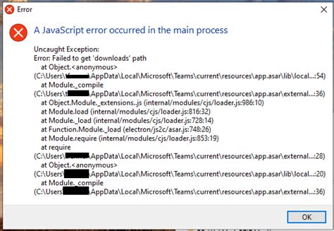 Javascript Error Upon Turning On Teams Failed To Get Download Path Microsoft Qanda