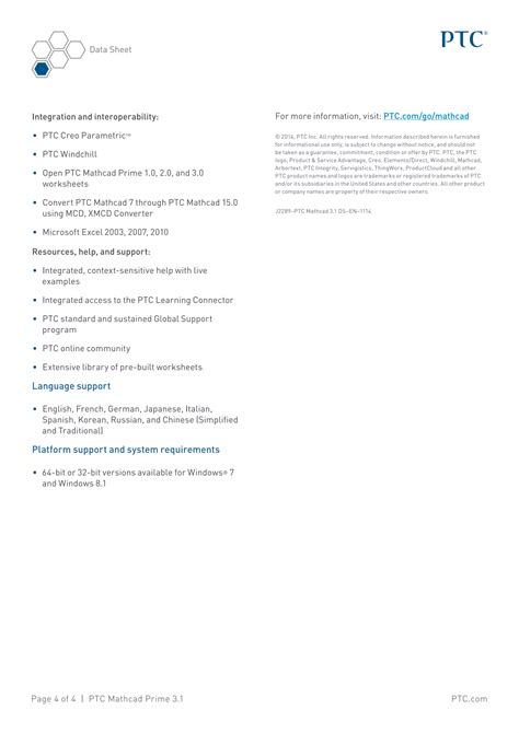 Ptc Mathcad Data Sheet Pdf