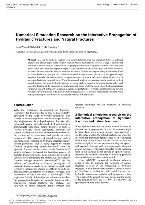 Pdf Numerical Simulation Research On The Interactive Propagation Of Hydraulic Fractures And