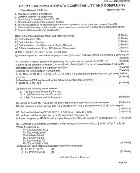 Cse 322 Automata Theory And Complexity Old Question Paperslpu