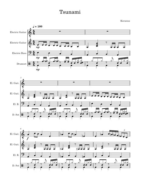 Riptide Sheet Music For Guitar Bass Guitar Drum Group Mixed Quartet