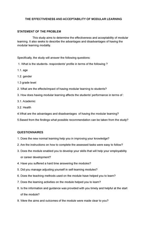 The Effectiveness And Acceptability Of Modular Learning 01 The