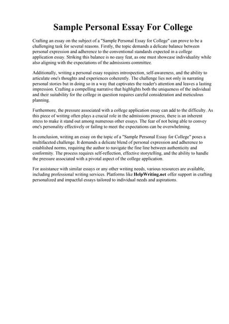 Sample Personal Essay For College Pdf