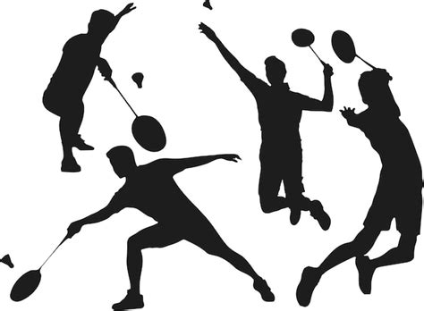 다른 포즈의 배드민턴 선수 실루엣 프리미엄 벡터