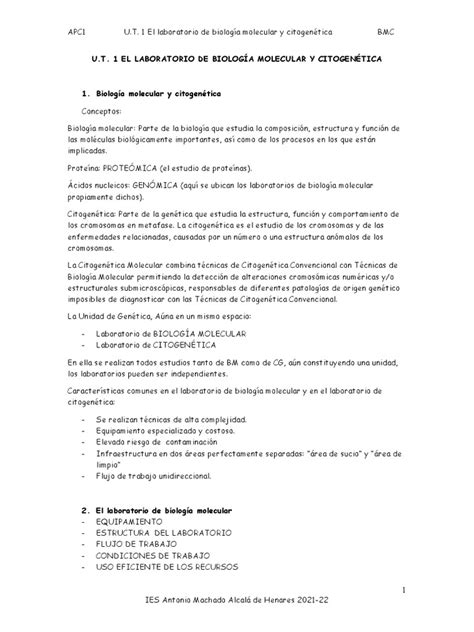 Ut 1 El Laboratorio De Biología Molecular Y Citogenética Pdf