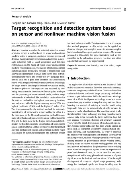 Pdf Target Recognition And Detection System Based On Sensor And Nonlinear Machine Vision Fusion