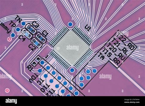 Microprocessor On A Printed Circuit Board Close Up Top View In