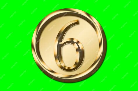 Premium Photo Number 6 In Gold In A Golden Circle On A Green