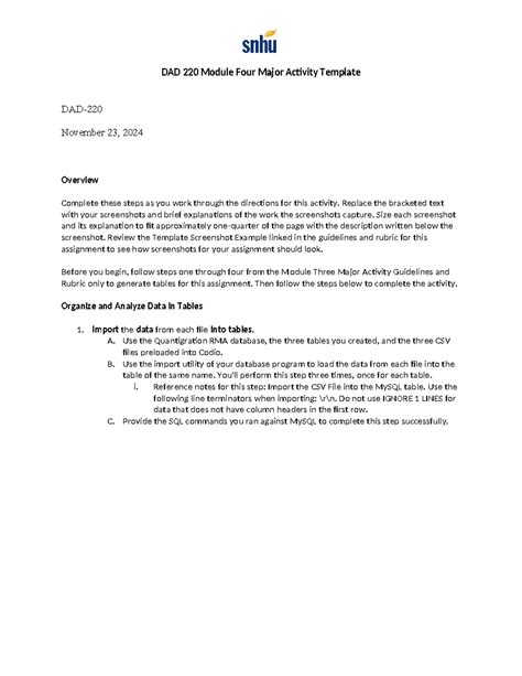 DAD 220 Module Four Major Activity Template DAD 220 Module Four Major Activity Template DAD