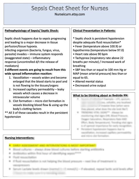 Sepsis Cheat Sheet For Nurses Etsy