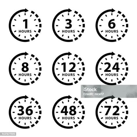 1 3 6 8 12 24 36 48 72시간 시간 화살표 흰색 배경에 격리된 작업 시간 기호입니다 배달 및 서비스 시간 아이콘입니다 낮에 대한 스톡 벡터 아트 및 기타