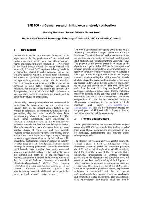 Pdf Sfb 606 A German Research Initiative On Unsteady Combustion