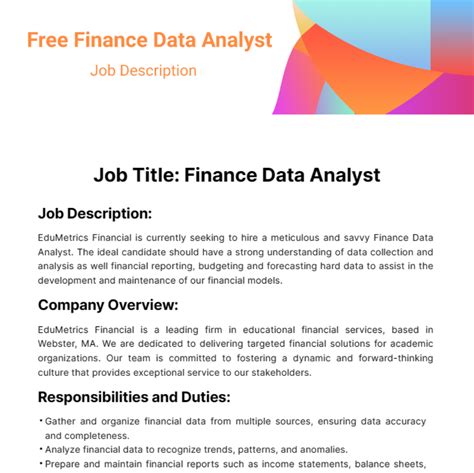 Free Finance Data Analyst Job Description Template To Edit Online
