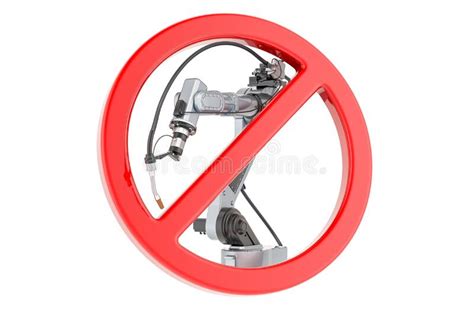 Robot Welding With Forbidden Symbol 3d Rendering Stock Illustration