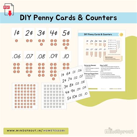 Us Money Penny Cards And Counters Montessori Material Math Money