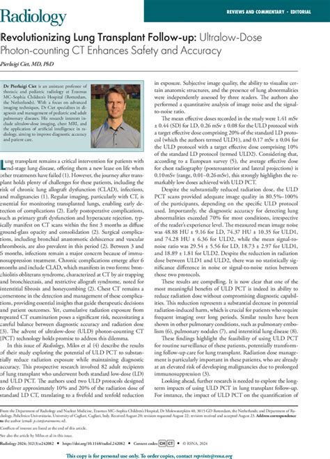 Revolutionizing Lung Transplant Follow Up Ultralow Dose Photon
