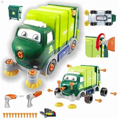 Zztlhds Take Apart Toy Garbage Truck 29 Piece Disassembly Set With Electric Screwdriver