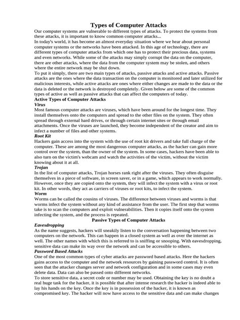 Types Of Computer Attacks Pdf Computer Virus Computer Network