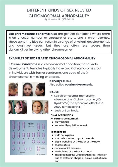 Sex Chromosome Abnormalities Types And Characteristics Studocu