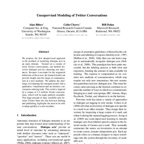 Unsupervised Modeling Of Twitter Conversations Acl Anthology