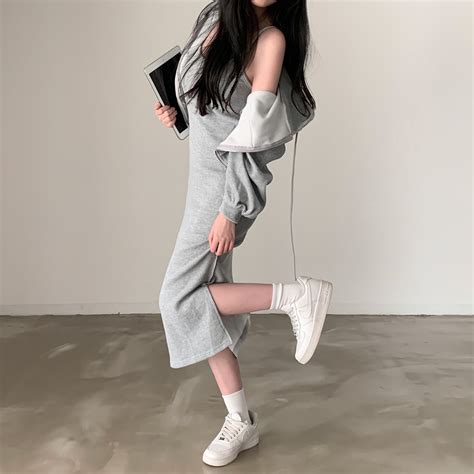 크림치즈마켓 젤리 골지 후드 집업 나시 원피스 투피스 세트 Set