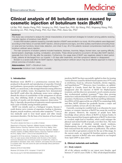 Pdf Clinical Analysis Of 86 Botulism Cases Caused By Cosmetic