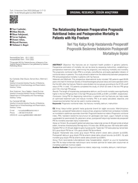 Pdf The Relationship Between Preoperative Prognostic Nutritional