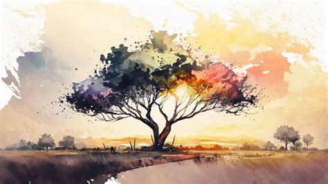Landscape Autumn Watercolor Background Landscape Watercolour Tree