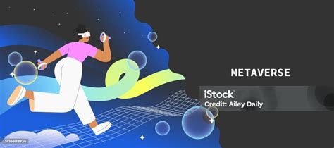 메타버스 엔터테인먼트 가상 현실 안경과 Vr 헤드셋을 착용하고 상호 작용하고 가상 세계를 만드는 여성과의 평면 벡터 일러스트레이션 미래 혁신의 개념 메타버스에 대한 스톡