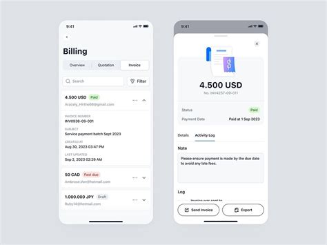 Arto Plus Billing Invoice And Activity Log Ui Design Mobile App Design Inspiration App Ui