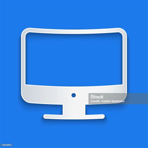 파란색 배경에서 격리된 컴퓨터 모니터 화면 아이콘을 용지 잘라냅니다 전자 기기 전면 보기입니다 종이 아트 스타일 벡터 일러스트레이션 0명에 대한 스톡 벡터 아트 및 기타