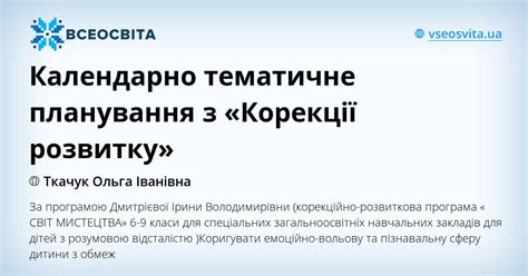 Календарно тематичне планування з «Корекції розвитку Інші методичні матеріали Інклюзивна освіта