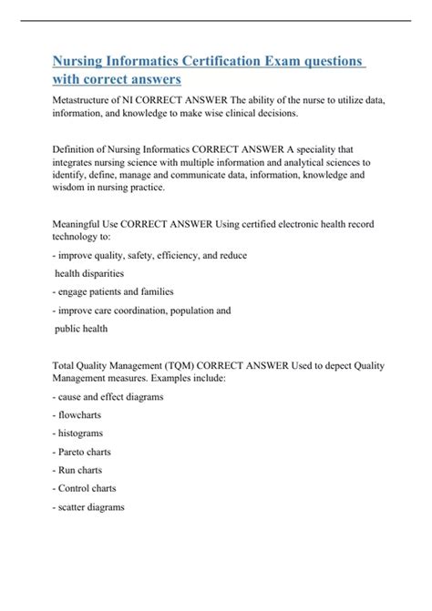 Nursing Informatics Certification Exam Questions With Correct Answers Nursing Informatics