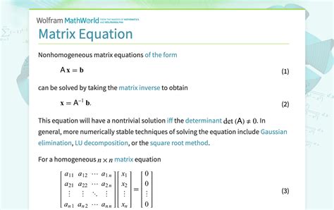 Matrix Equation From Wolfram Mathworld