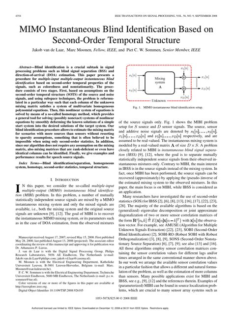 Pdf Mimo Instantaneous Blind Identification Based On Second Order Temporal Structure