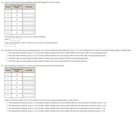 Solved c Use α to compute the exponential smoothing Chegg