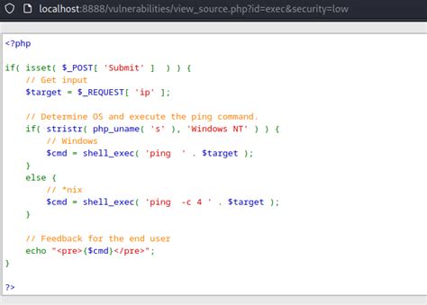 Command Injection In Low If We Check The Source Code We Can See That