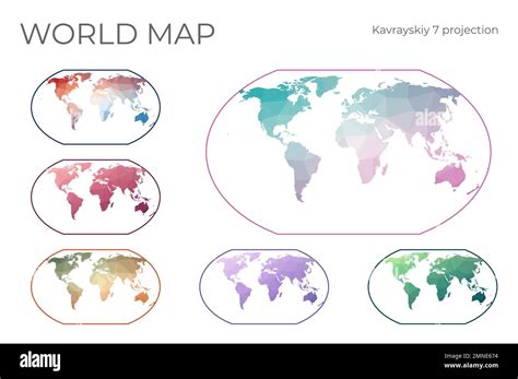Low Poly World Map Set Kavrayskiy Vii Pseudocylindrical Projection Collection Of The World