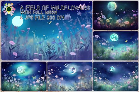 A Field Of Wildflowers With Full Moom Graphic By Micon Designs · Creative Fabrica