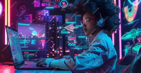 Premium Photo Woman Using Computer At Monitor