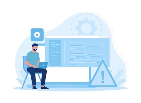 Premium Vector Man Sitting With A Laptop Fixing A Web Error Concept Flat Illustration