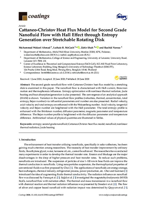Pdf Cattaneo Christov Heat Flux Model For Second Grade Nanofluid Flow