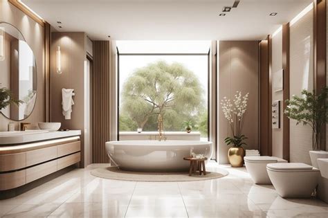3d 렌더링 럭셔리 현대적인 디자인의 욕실과 화장실 프리미엄 사진