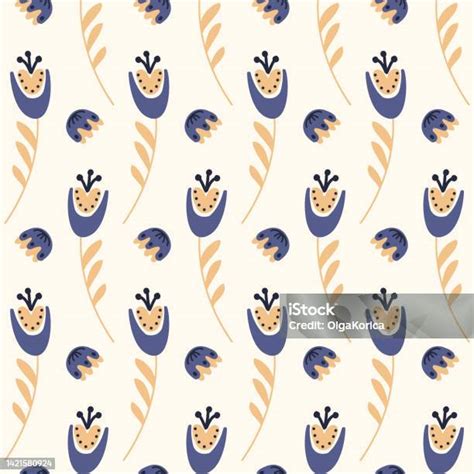 귀여운 종 꽃 이음새가 없는 무늬 도라지 캄파눌라 야생화 유기 배경 벡터 일러스트 레이 션 0명에 대한 스톡 벡터 아트 및 기타 이미지 Istock